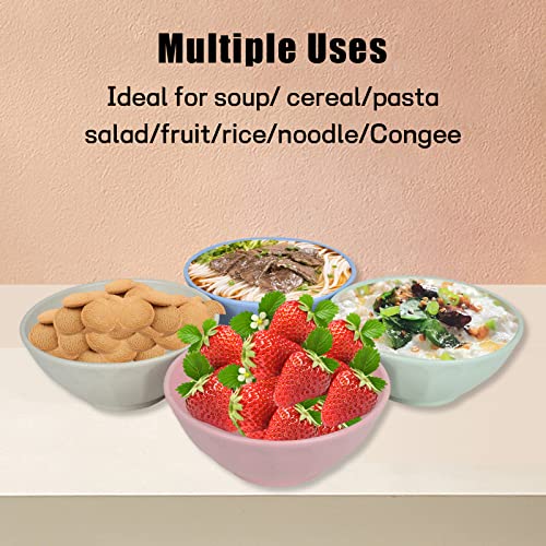 JSYMJSY Unbreakable Bowl Set, 26oz Wheat Straw Cereal Bowl, Large Plastic Bowl Reusable for Soup Noodle Salad, Lightweight for Kitchen Camping Picnic RV, Dishwasher & Microwave Safe, 4color