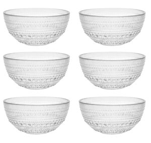 fortessa jupiter vintage glassware collection 5 inch cereal salad dessert snack all-purpose bowl 6 pack, clear, 14 ounce (6 pack)