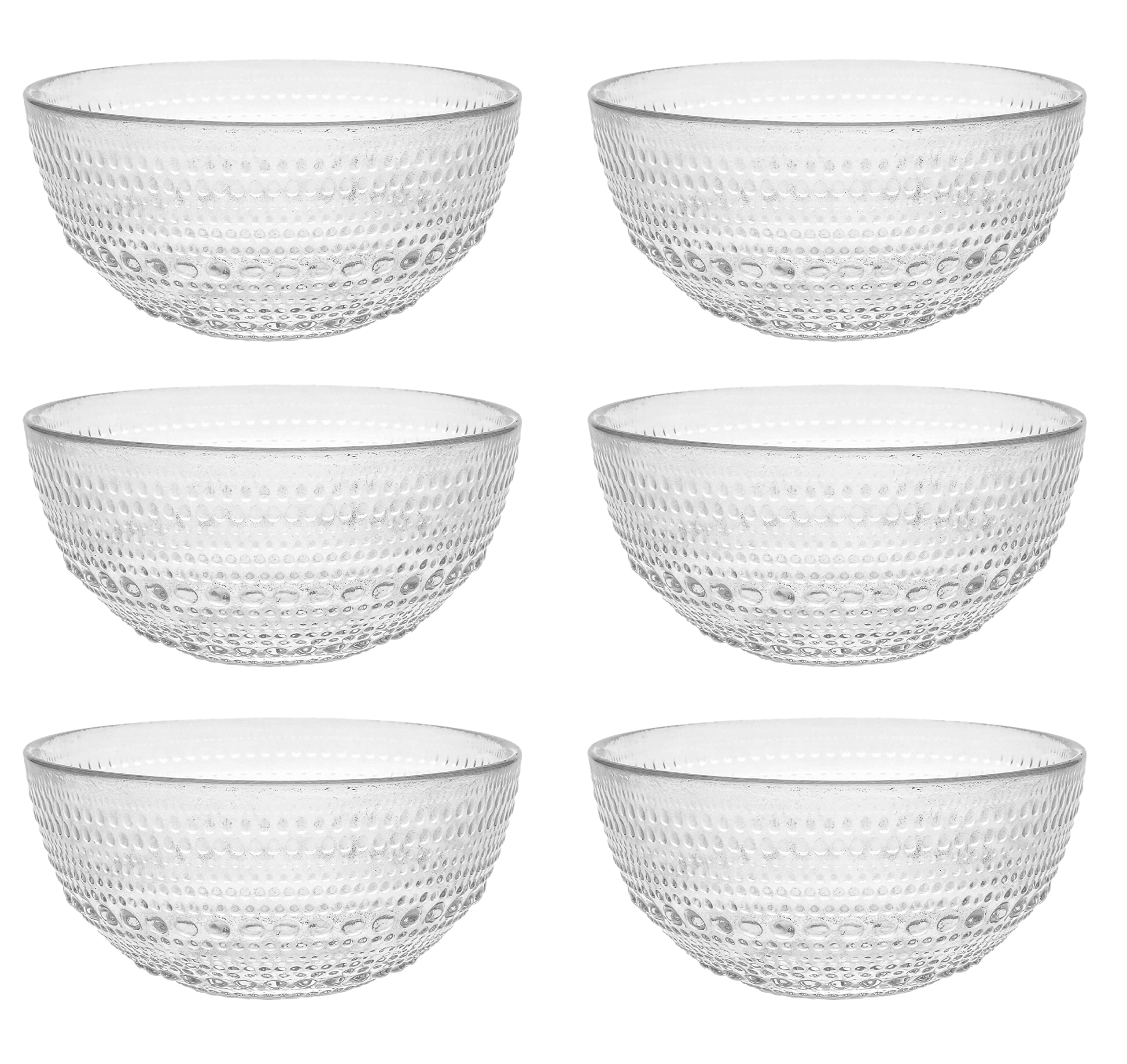 Fortessa Jupiter Vintage Glassware Collection 5 Inch Cereal Salad Dessert Snack All-Purpose Bowl 6 Pack, Clear, 14 Ounce (6 Pack)