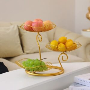 RAUVOLFIA Fruit Bowl, 3-Tier Fruit Basket Holder, Decorative Fruit Bowls Stand, Gold