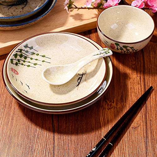 4-Piece Ceramic Dinnerware Set, Plate, Dish, Bowl, Spoon, Japanese Hand-painted Tableware set, A Good Gift