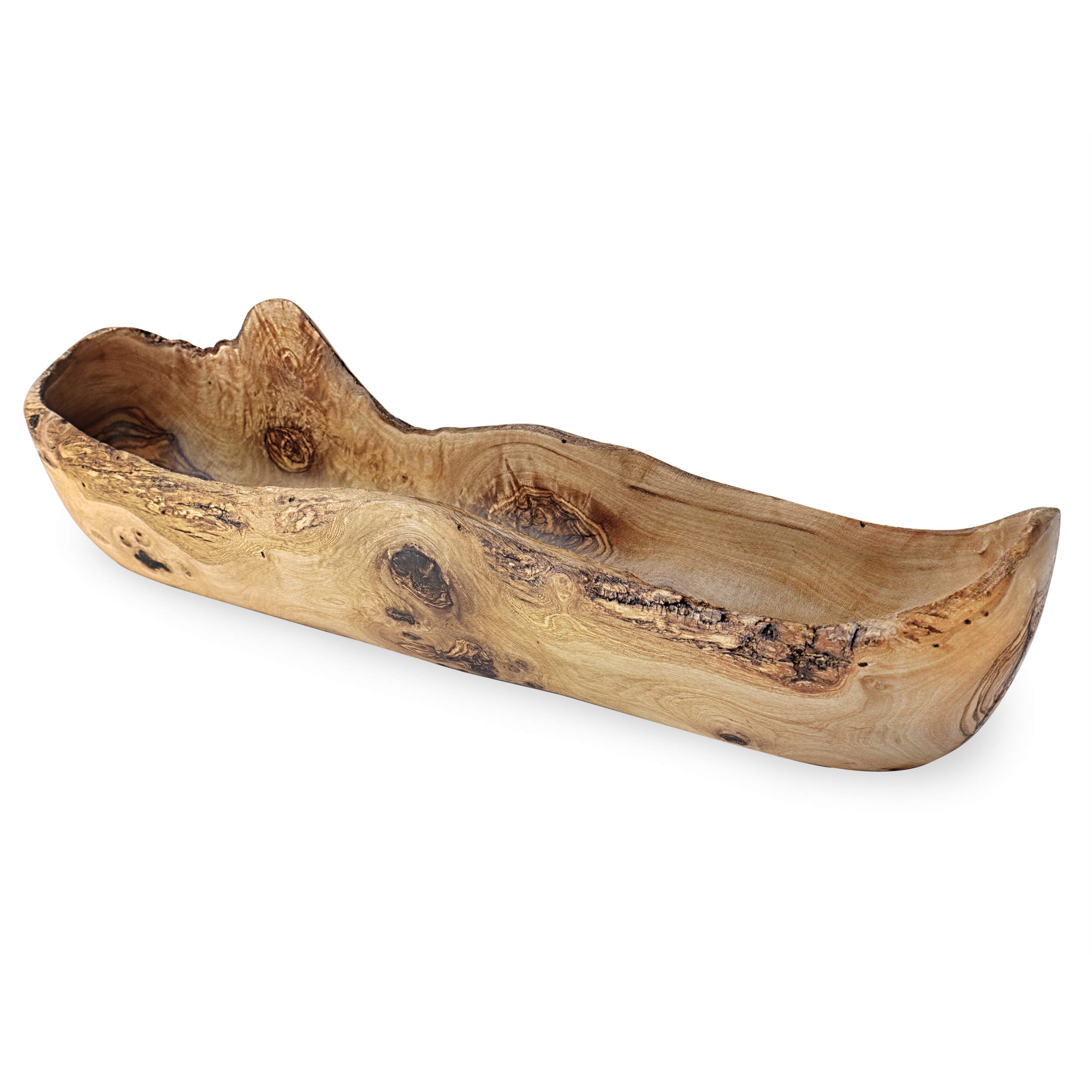 Forest Decor Olive Wood Decorative Bowls - 16" Long Natural Hand Carved Bread Bowl - Rustic Kitchen Decor for Serving Salad, Snack - Wood Farmhouse Fruit Bowl - Dining Dough Bowls Centerpieces