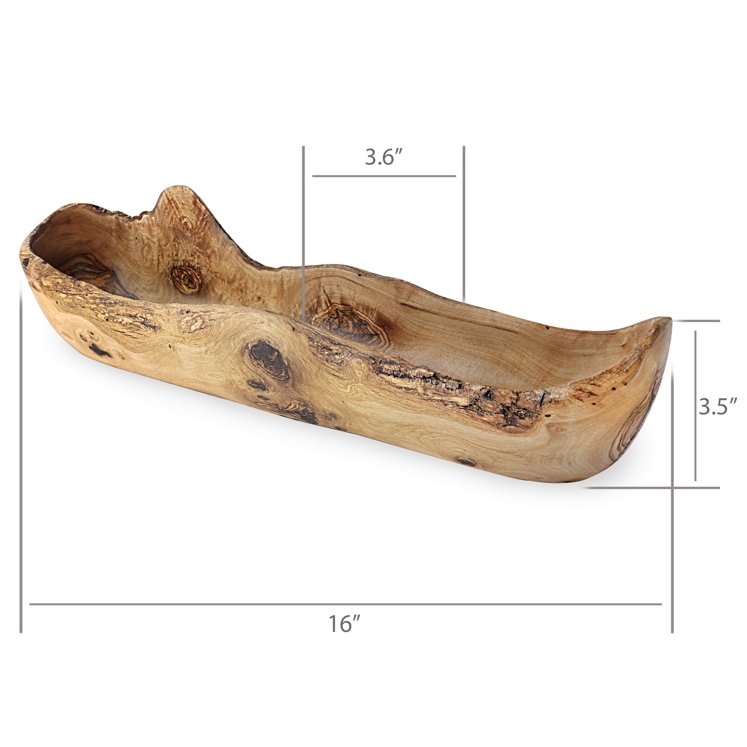 Forest Decor Olive Wood Decorative Bowls - 16" Long Natural Hand Carved Bread Bowl - Rustic Kitchen Decor for Serving Salad, Snack - Wood Farmhouse Fruit Bowl - Dining Dough Bowls Centerpieces