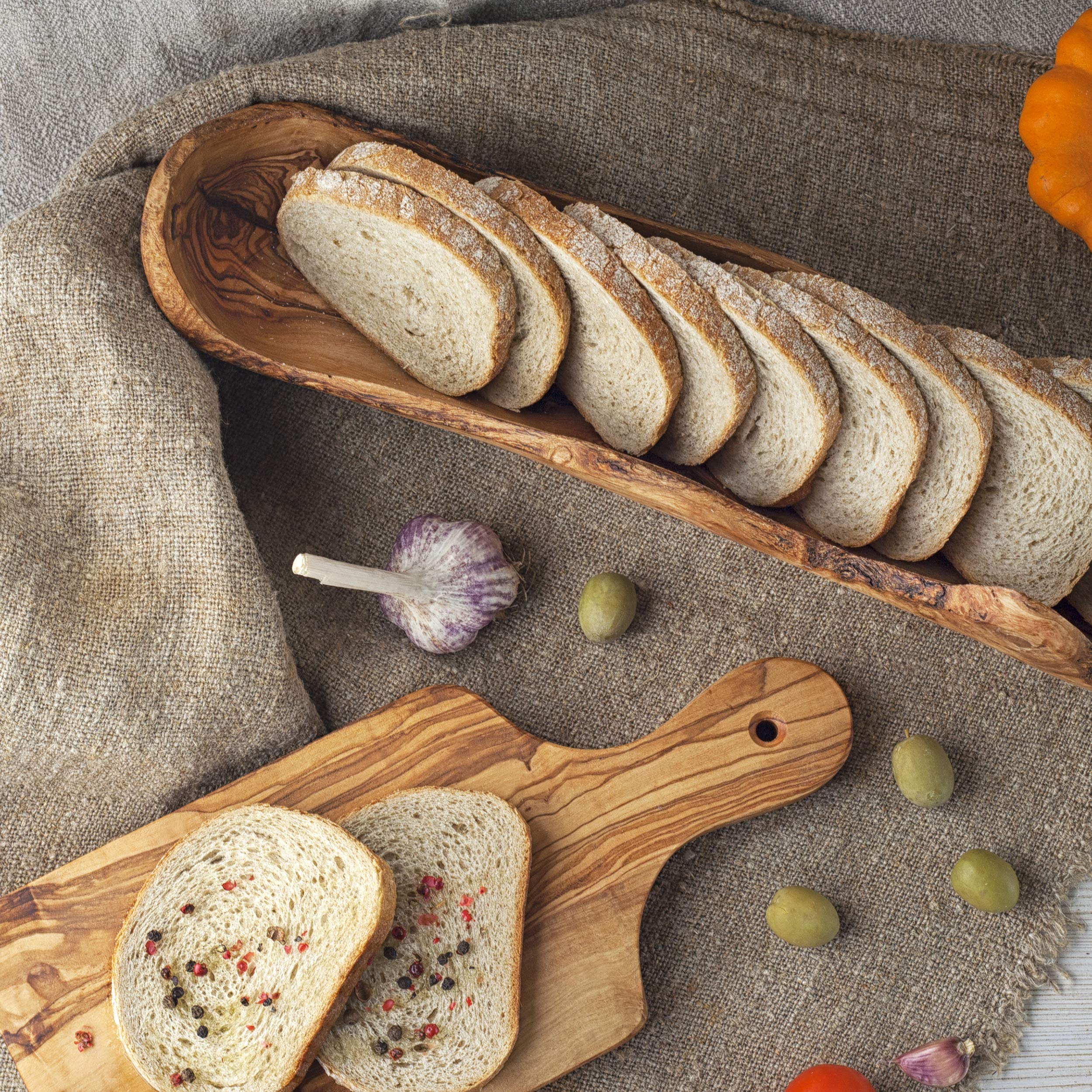 Forest Decor Olive Wood Decorative Bowls - 16" Long Natural Hand Carved Bread Bowl - Rustic Kitchen Decor for Serving Salad, Snack - Wood Farmhouse Fruit Bowl - Dining Dough Bowls Centerpieces