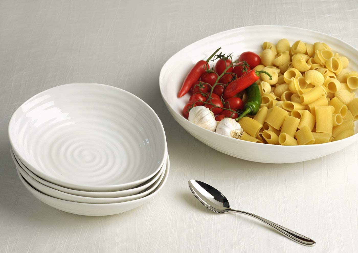 Portmeirion Sophie Conran White Pasta Serving Bowl | 12 Inch Serving Bowl for Salad, Pasta, and Fruit | Made from Fine Porcelain | Dishwasher and Microwave Safe