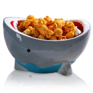 sepnoic 40 oz shark attack bowl cute candy popcorn serving bowl ceramic, 3d cartoon large storage bowls for fruit key party decoration holiday gifts, blue grey