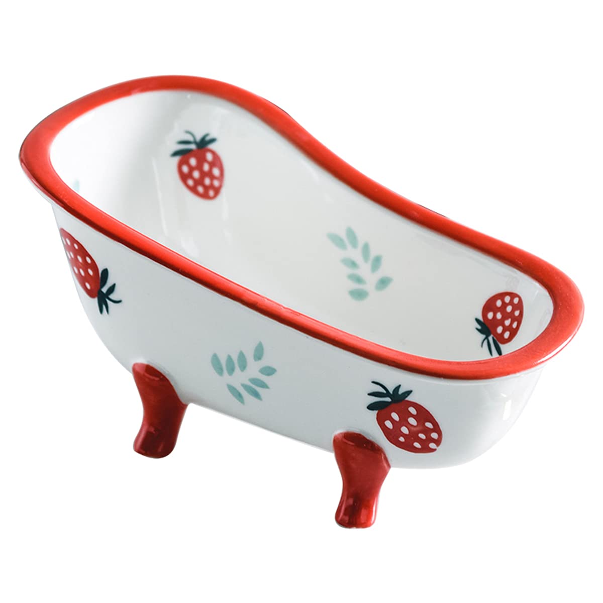 LLDAYU Creative ceramic cute bathtub bowl-10.8 ounces, suitable for ice cream, desserts, salads, fruit, pudding, strawberry patterns