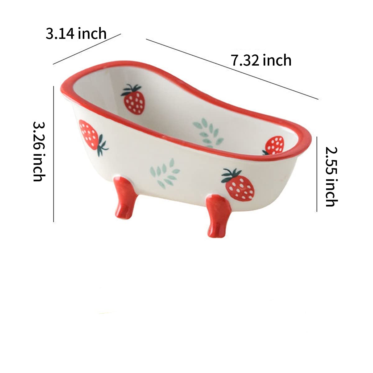 LLDAYU Creative ceramic cute bathtub bowl-10.8 ounces, suitable for ice cream, desserts, salads, fruit, pudding, strawberry patterns