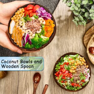 Hoolerry 8 Set Coconut Bowls and Wooden Spoon Set Smoothie Bowls and Spoons Coconut Shells Buddha and Salad Bowls for Vegan Gifts Kitchen Serving