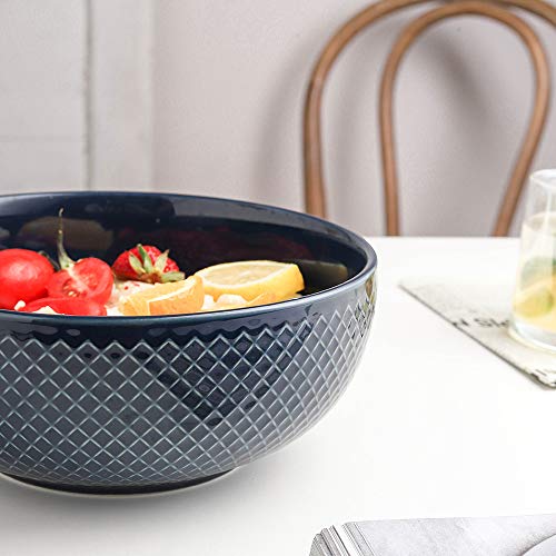 KOOV 58 OZ Large Serving Bowl Set, Ceramic Large Salad Bowls Set, Large Soup Bowl, Big Bowls for Eating Pasta, Cereal, Pho Bowls Set of 3, Embossed Series (Aegean)