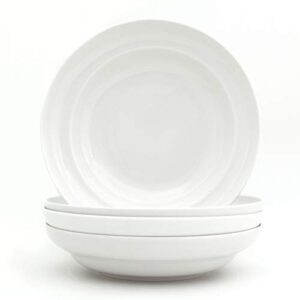 euro ceramica white essential porcelain collection, pasta bowls set of 4, inverted rim design, classic