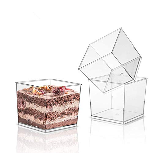 Healthcom 60 Packs 5 Oz Square Clear Plastic Ice Cream Dessert Bowls Tumbler Cups Tasting Sample Cups Appetizer Cups Disposable Plastic Dessert Cups Holder Salad Serving Bowls for Event Party Wedding