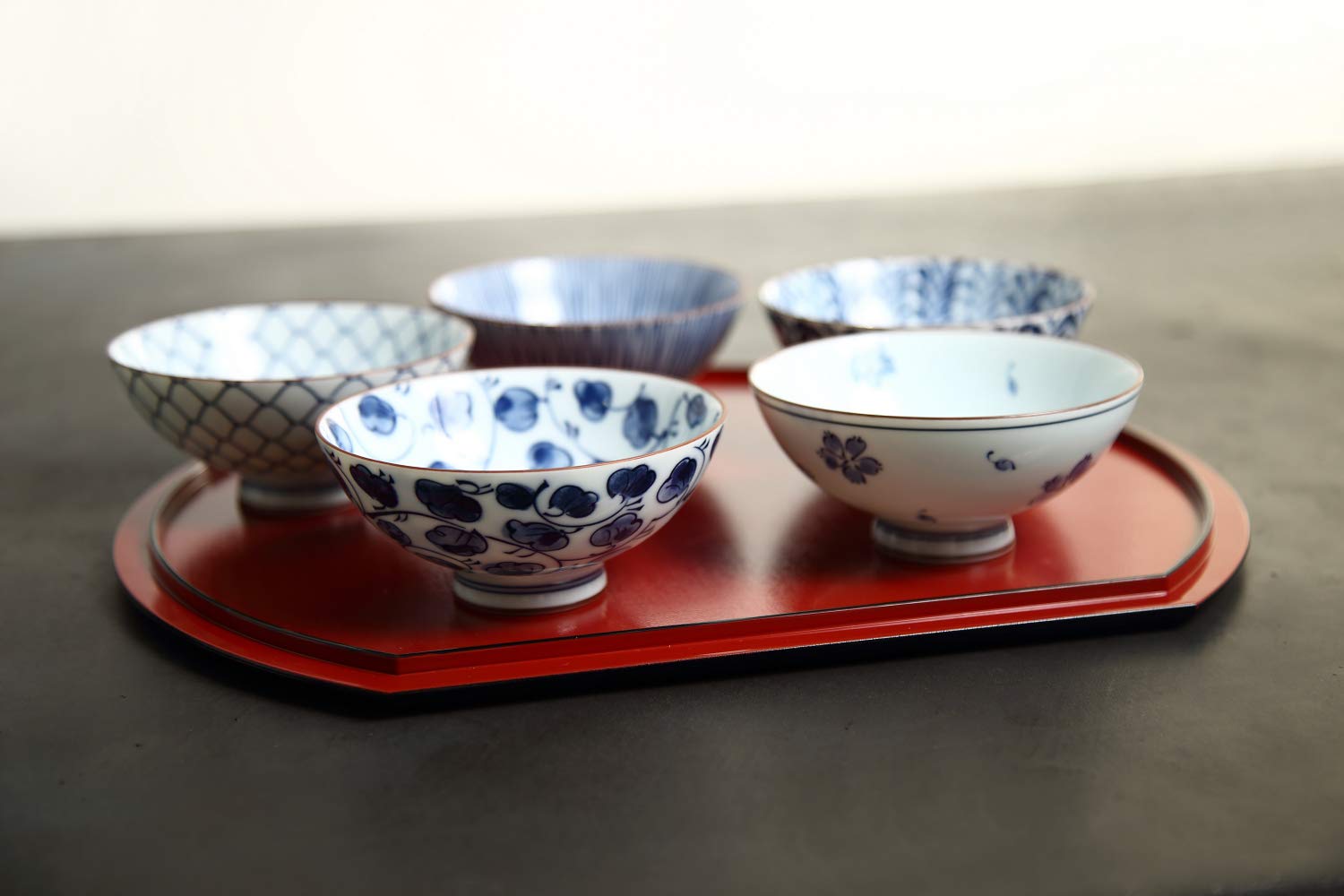 Mino Ware Japanese Pottery Set - Traditional Japanese Rice Bowls - Blue and White Asian Bowls - Hand Painted Bowls - Premium Japanese Ceramic - 5 pieces Japanese Soup Bowl Set