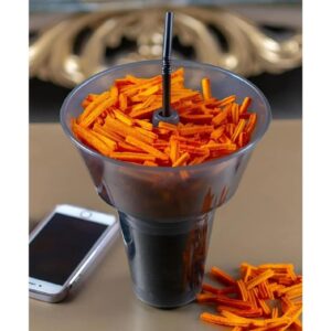 EYNEL Stack n' Sip Snack Cups, 4 Pack Reusable Plastic Drink and Snack Cups with Straws Stadium Tumbler with Top Bowl for French Fries and Coke Perfect for One-Handed On-The-Go Usage (Round, 4, Count)