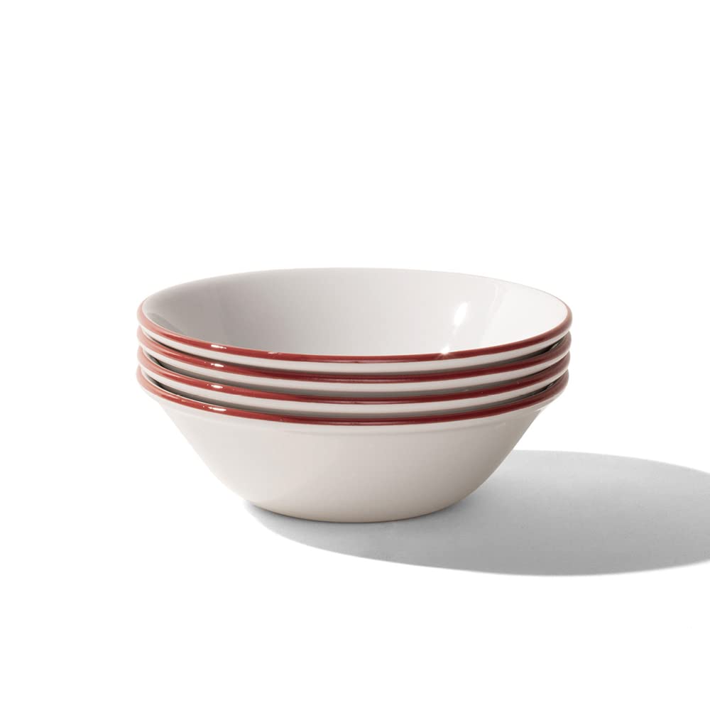 Made In Cookware - Set of 4 - Side Bowls - White With Red Rim - Porcelain - Crafted in England