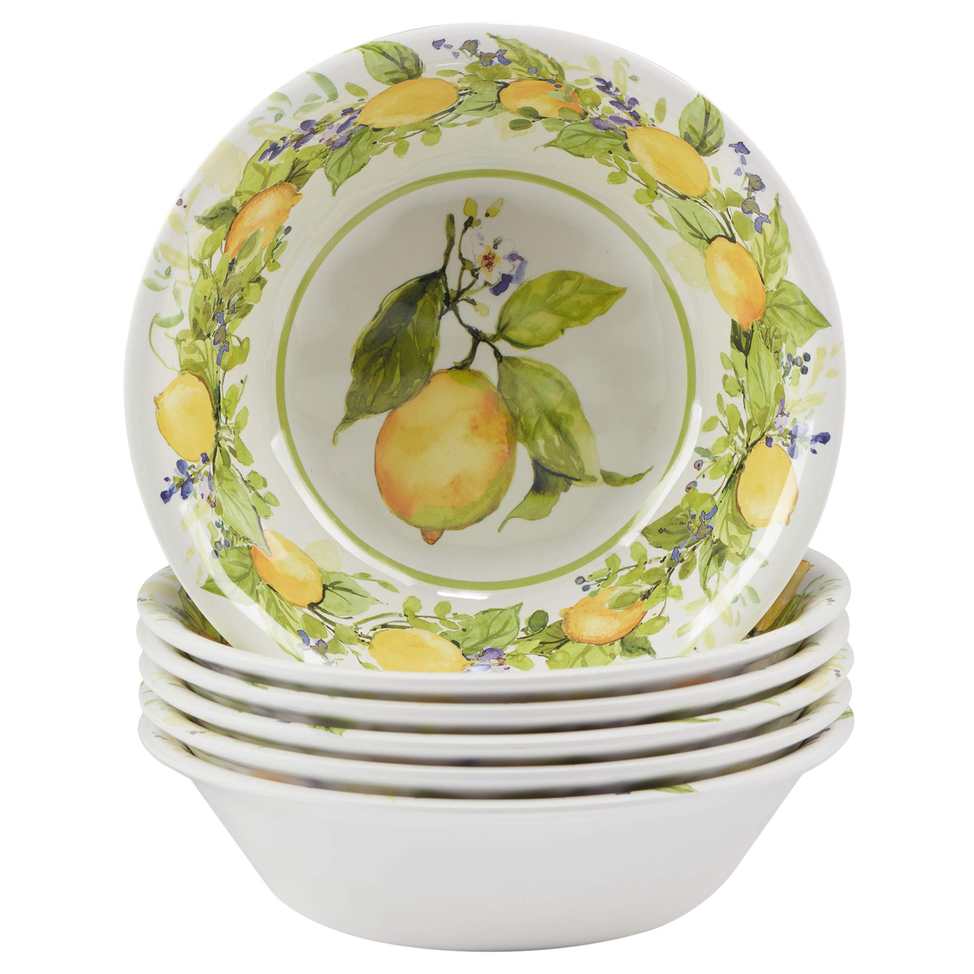 Certified International Lemon Zest Melamine All Purpose 7.5" Bowls, Set of 6, Multicolor