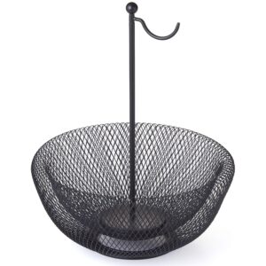 Nifty Banana Hook Mesh Fruit Bowl – Black Powder Coated Design, Double Walled Basket, Modern Kitchen Counter Organizer, Decorative Home Storage Holder