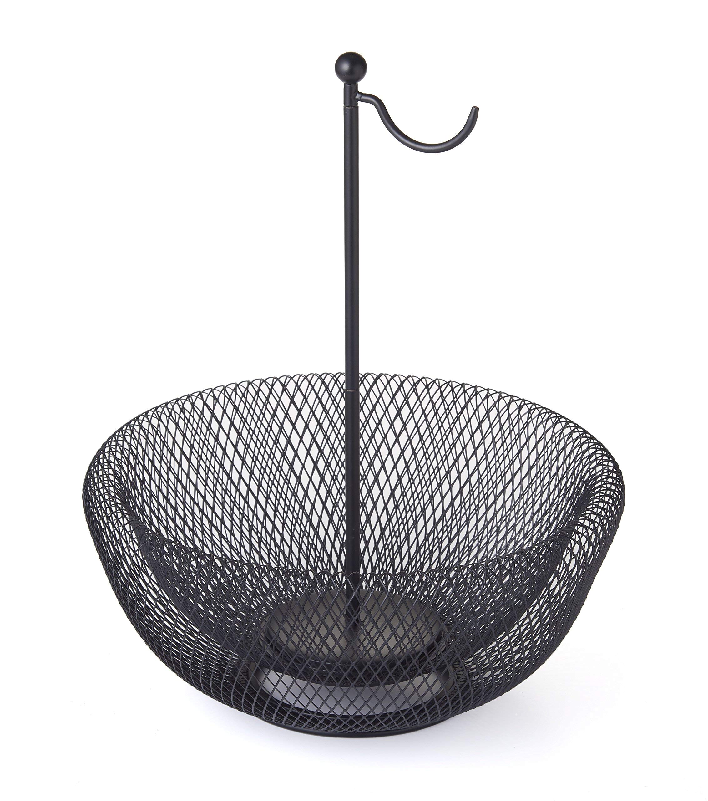 Nifty Banana Hook Mesh Fruit Bowl – Black Powder Coated Design, Double Walled Basket, Modern Kitchen Counter Organizer, Decorative Home Storage Holder