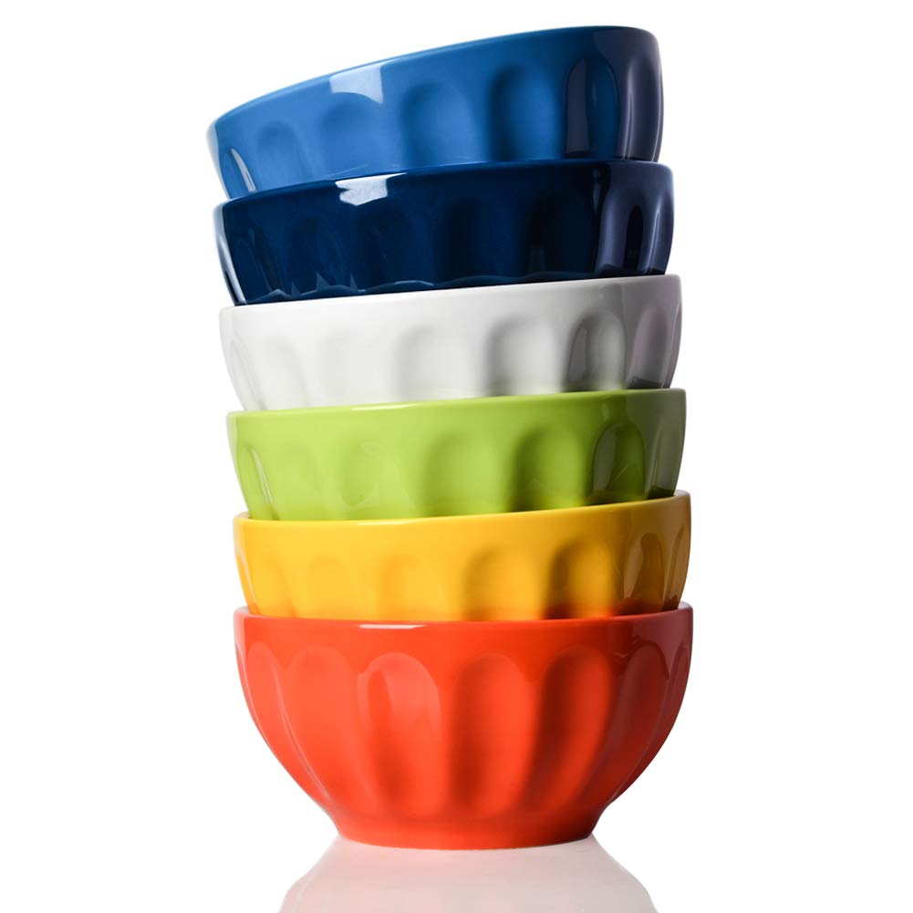 Sweejar Ceramic Fluted Bowl Set, 26 oz for Cereal, Salad, Pasta, Soup, Dishwasher Microwave Safe - set of 6(Multicolour)