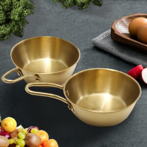 2 Pack 4.7inch Stainless Steel Sauce Bowls with Handle Korean Traditional Wine Bowls,Hiking Soup Dish, Rice Wine Cup Soy Sauce Dish Condiment Dipping Bowl(Golden)