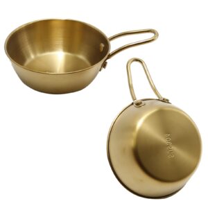 2 Pack 4.7inch Stainless Steel Sauce Bowls with Handle Korean Traditional Wine Bowls,Hiking Soup Dish, Rice Wine Cup Soy Sauce Dish Condiment Dipping Bowl(Golden)