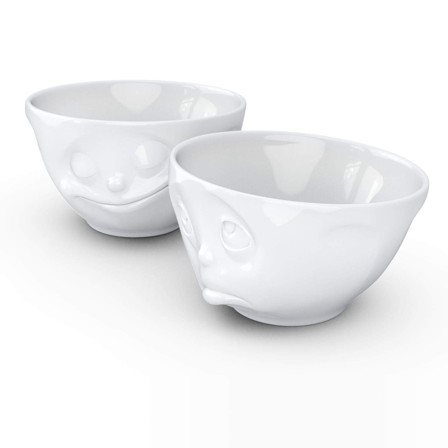 FIFTYEIGHT PRODUCTS TASSEN Medium Porcelain Bowl Set No. 2, Happy & Oh Please Face, 6.5 oz. White (Set of 2 Bowls)