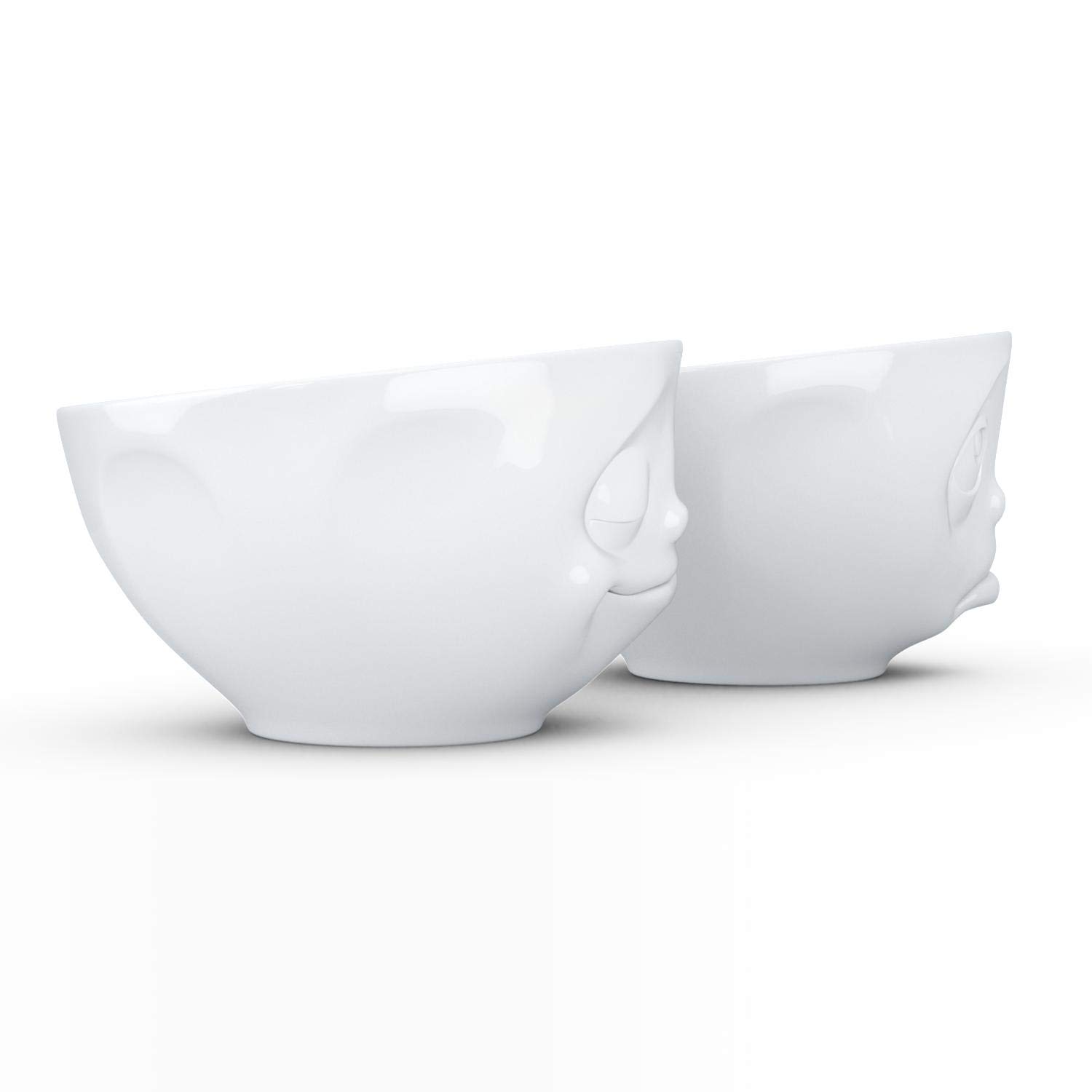 FIFTYEIGHT PRODUCTS TASSEN Medium Porcelain Bowl Set No. 2, Happy & Oh Please Face, 6.5 oz. White (Set of 2 Bowls)