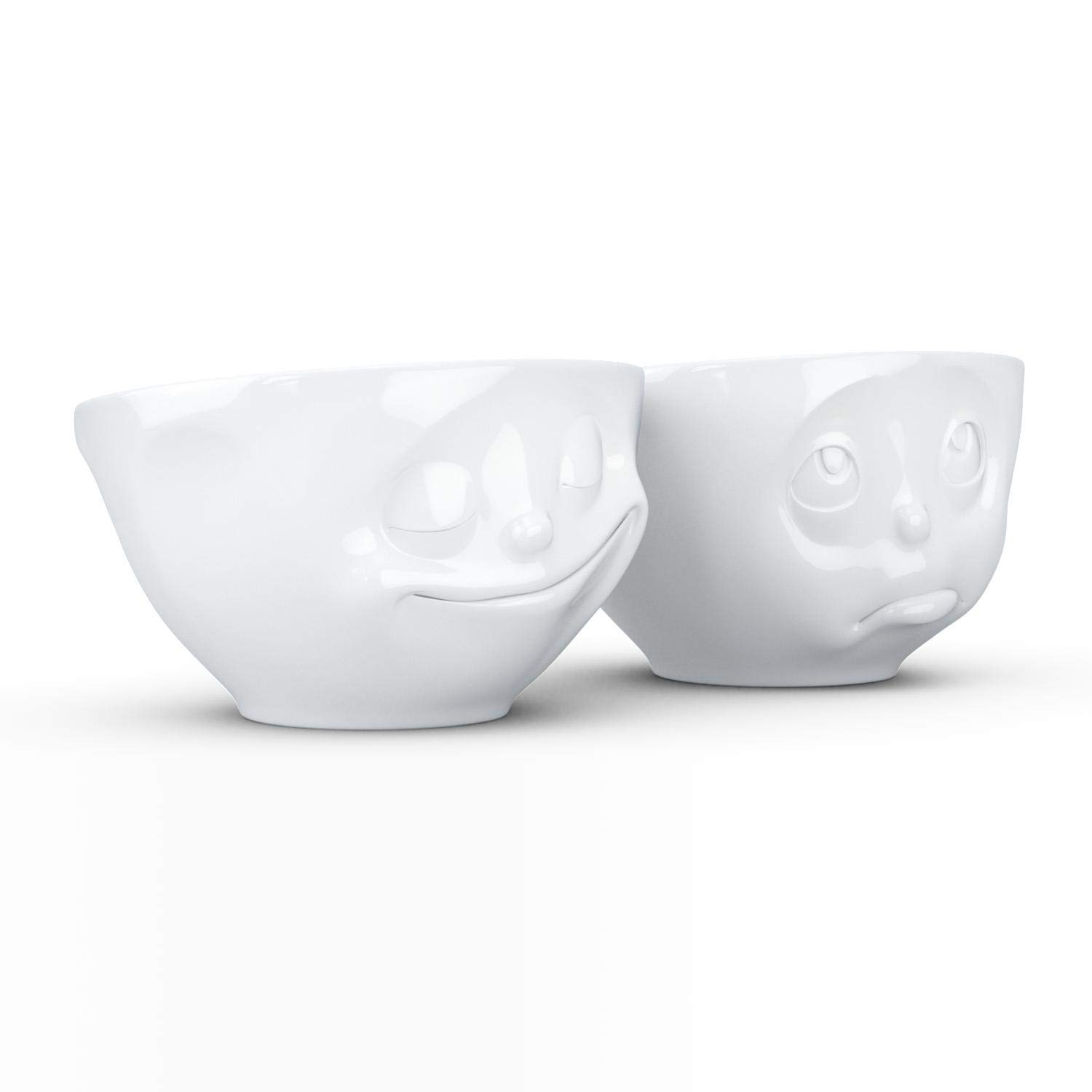 FIFTYEIGHT PRODUCTS TASSEN Medium Porcelain Bowl Set No. 2, Happy & Oh Please Face, 6.5 oz. White (Set of 2 Bowls)