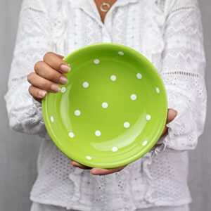 City to Cottage Handmade Lime Green and White Pottery Polka Dot Glazed 7.3inch/18.5cm, 14oz/400ml Salad, Pasta, Fruit, Cereal, Soup Bowl | Unique Ceramic Dinnerware, Housewarming Gift