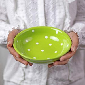 City to Cottage Handmade Lime Green and White Pottery Polka Dot Glazed 7.3inch/18.5cm, 14oz/400ml Salad, Pasta, Fruit, Cereal, Soup Bowl | Unique Ceramic Dinnerware, Housewarming Gift