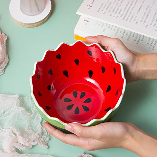 123Arts Ceramic Watermelon Hand Painted Salad Bowl Noodle Bowl Soup Bowl Dessert Fruit Bowl