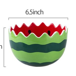 123Arts Ceramic Watermelon Hand Painted Salad Bowl Noodle Bowl Soup Bowl Dessert Fruit Bowl