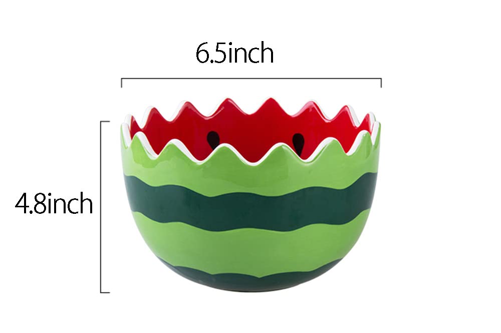 123Arts Ceramic Watermelon Hand Painted Salad Bowl Noodle Bowl Soup Bowl Dessert Fruit Bowl