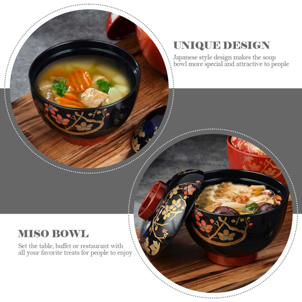 Hemoton Miso Soup Bowl with Lid Japanese Melamine Noodle Bowl Rice Bowl Snack Bowl Dessert Bowl Appetizer Bowl for Home Restaurant 11cm