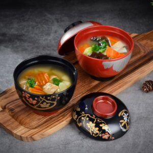 Hemoton Miso Soup Bowl with Lid Japanese Melamine Noodle Bowl Rice Bowl Snack Bowl Dessert Bowl Appetizer Bowl for Home Restaurant 11cm