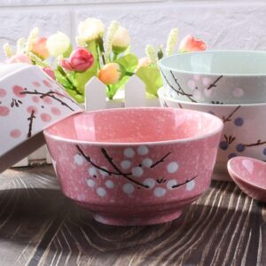 Whitenesser Japanese Rice Bowls Set of 4 Color - 5 Inch - Japanese Style Hand-painted Floral Plum Ceramic Bowls For Dessert Snack Cereal Soup and Rice