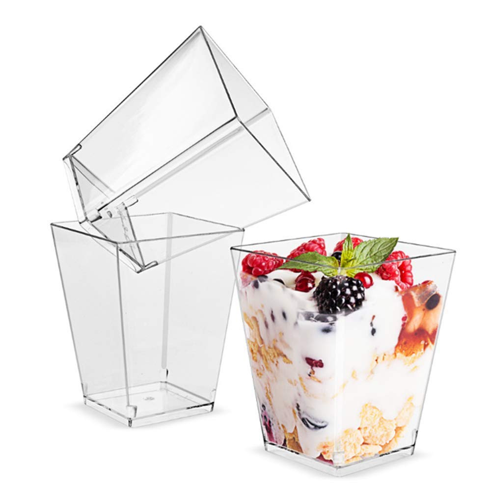 40Pcs/set Elegant Tall Square Dessert Cups - Cube 5oz Clear Tasting Sample Shot Glasses Disposable Plastic Dessert Cups