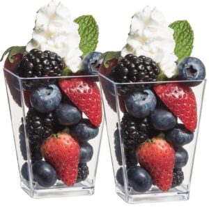 40Pcs/set Elegant Tall Square Dessert Cups - Cube 5oz Clear Tasting Sample Shot Glasses Disposable Plastic Dessert Cups