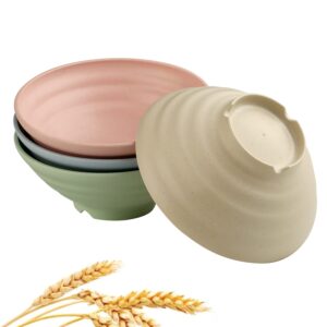 cambuy wheat straw bowls set 4 pcs unbreakable 32 oz cereal bowls dinner bowl sets dishwasher & microwave safe