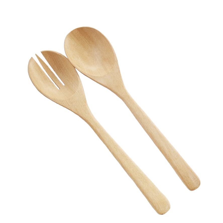 Wooden Bowls 10” Set with Salad Spoon and Fork - 100% Natural Hardwood Serving Bowls for Fruits, Salads, and More l Family-Style Dining l Wooden Salad Bowl Serving