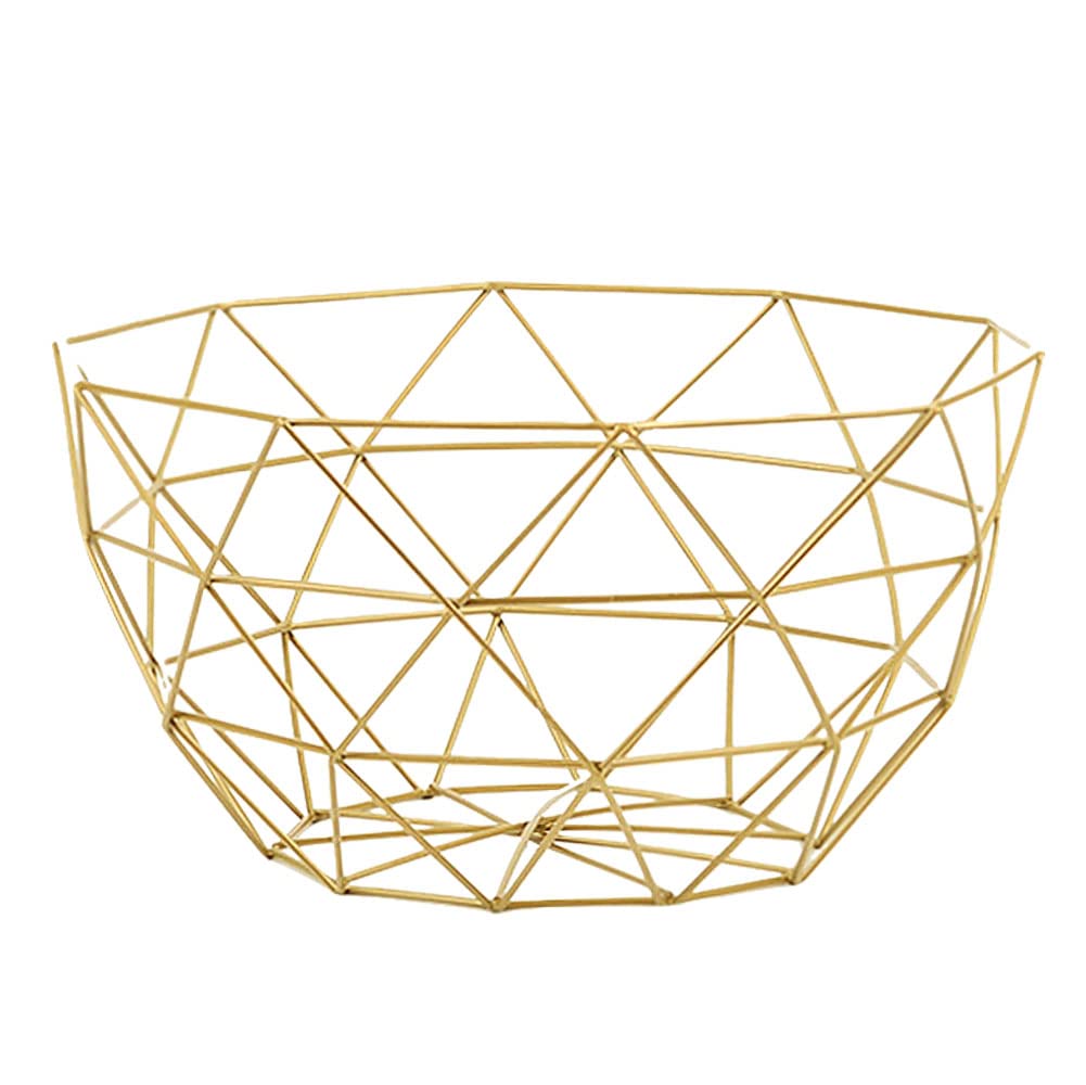 IBWell Geometric Metal Wire Fruit Bowl, Iron Arts Fruit Storage Baskets for Kitchen Counter, Countertop, Home Decor, Table Centerpiece Decorative hold Vegetables, Bread, Snacks, Potpourris(Large Gold)