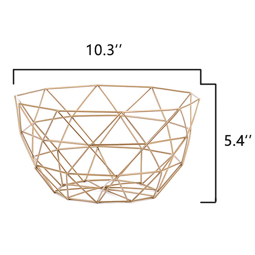 IBWell Geometric Metal Wire Fruit Bowl, Iron Arts Fruit Storage Baskets for Kitchen Counter, Countertop, Home Decor, Table Centerpiece Decorative hold Vegetables, Bread, Snacks, Potpourris(Large Gold)