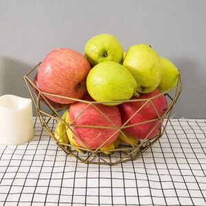 IBWell Geometric Metal Wire Fruit Bowl, Iron Arts Fruit Storage Baskets for Kitchen Counter, Countertop, Home Decor, Table Centerpiece Decorative hold Vegetables, Bread, Snacks, Potpourris(Large Gold)