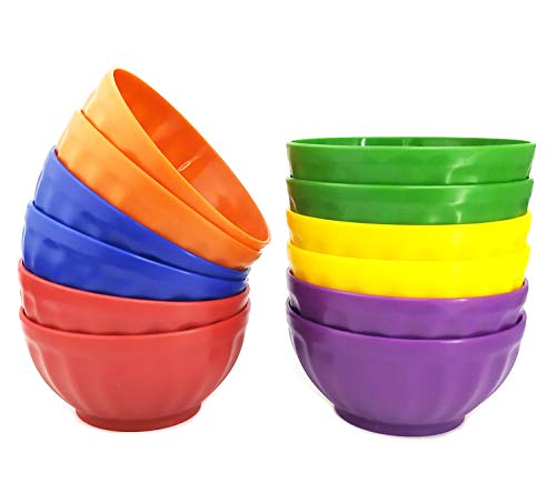 Unbreakable 28-ounce Plastic Bowls Reusable Set of 12 Colored Salad Bowls for Parties, Dishwasher safe, BPA Free