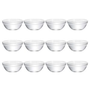 housoutil 12 packs 1.5oz stackable food prep bowl, multipurpose clear glass serving bowls, glass stackable dessert bowls set dishware safe for kitchen prep, dessert, dips, candy