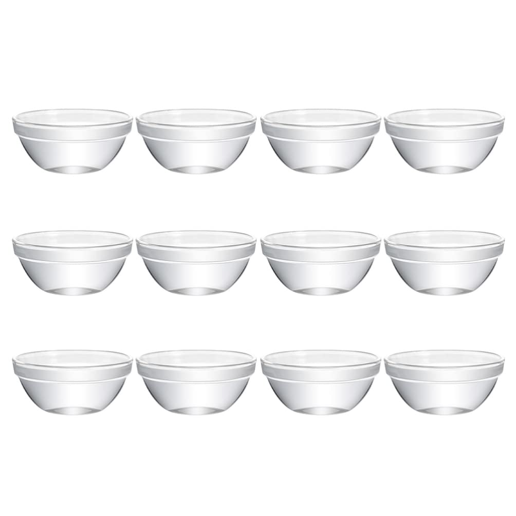 Housoutil 12 Packs 1.5oz Stackable Food Prep Bowl, Multipurpose Clear Glass Serving Bowls, Glass Stackable Dessert Bowls Set Dishware Safe for Kitchen Prep, Dessert, Dips, Candy