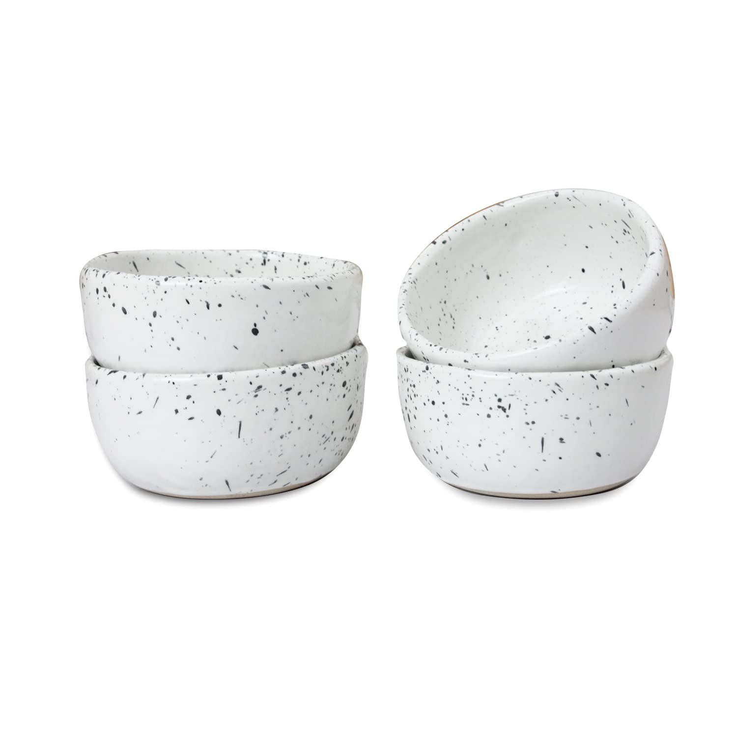 roro Exquisite Handmade Ceramic Stoneware Speckled Spotted White Sauce Bowls - Set of 4 - Versatile, Microwave-Safe, and Dishwasher-Safe Dinnerware