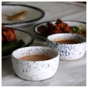 roro Exquisite Handmade Ceramic Stoneware Speckled Spotted White Sauce Bowls - Set of 4 - Versatile, Microwave-Safe, and Dishwasher-Safe Dinnerware