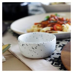 roro Exquisite Handmade Ceramic Stoneware Speckled Spotted White Sauce Bowls - Set of 4 - Versatile, Microwave-Safe, and Dishwasher-Safe Dinnerware