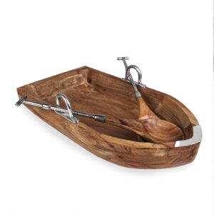 GUTE Rowboat Serving Bowl with a Pair of Wood Serving Utensils, Boat Salad Bowl approx. 16" L x 6" W x 5" H 50 fl. oz. Capacity (Wood with Oars)